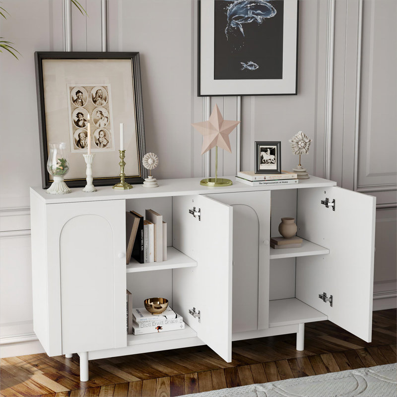 Corrigan Studio® Stylish And Functional 4-Door Intaglio Storage Cabinet With Pine Legs | Wayfair